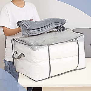 GACEI 3-Pack Large Capacity Clothes Storage Bag Organizer with Reinforced Handle Thick Nylon Material for Comforters, Blankets, Clothes, Foldable with Sturdy Zipper, 90L