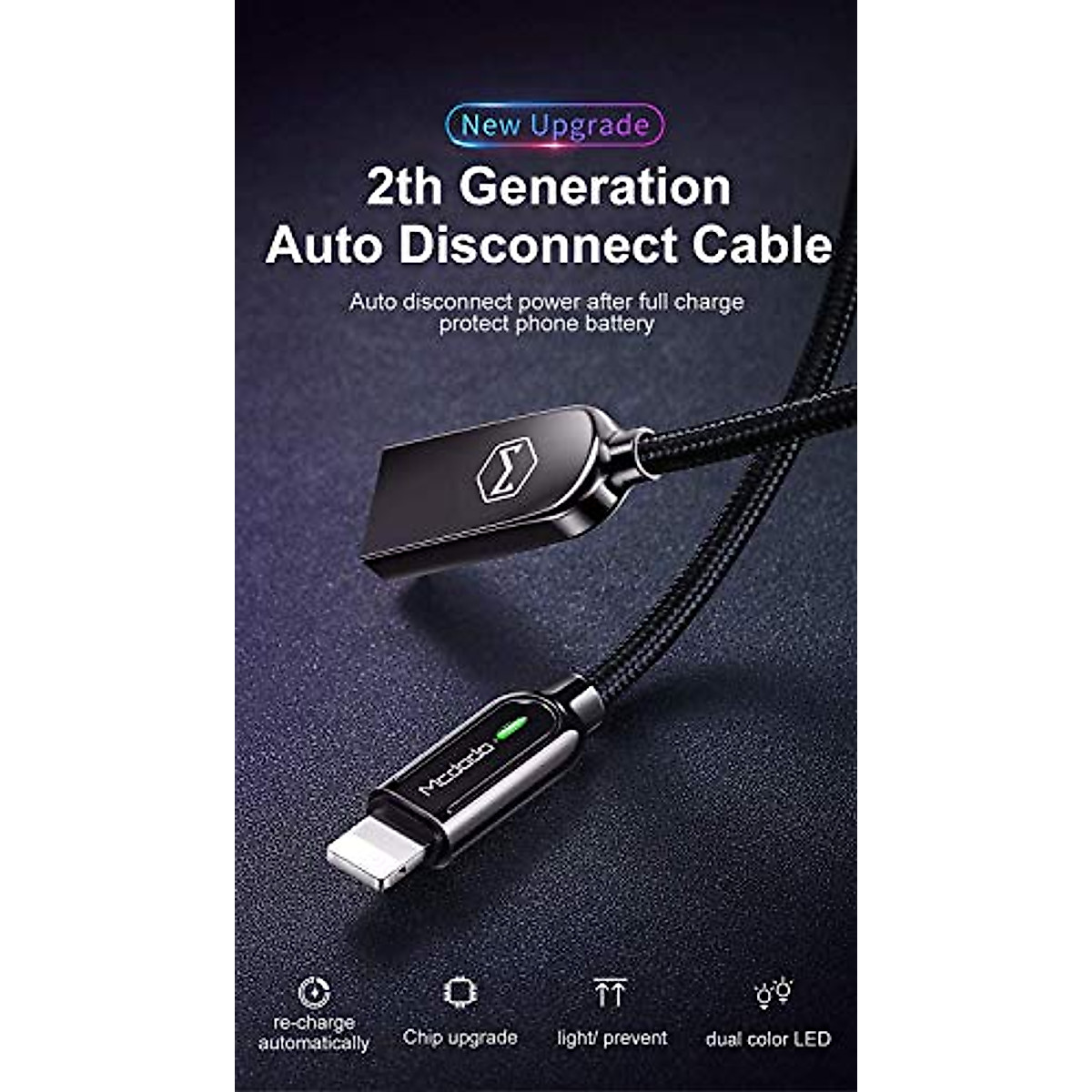 mcdodo Power Off/On Smart LED Auto Disconnect and Auto Recharge Nylon Braided Sync Charge USB Data 6FT/1.8M Cable Compatible with Phone 14/13/12/11 Pro Max List Below (Black, 6FT/1.8M)