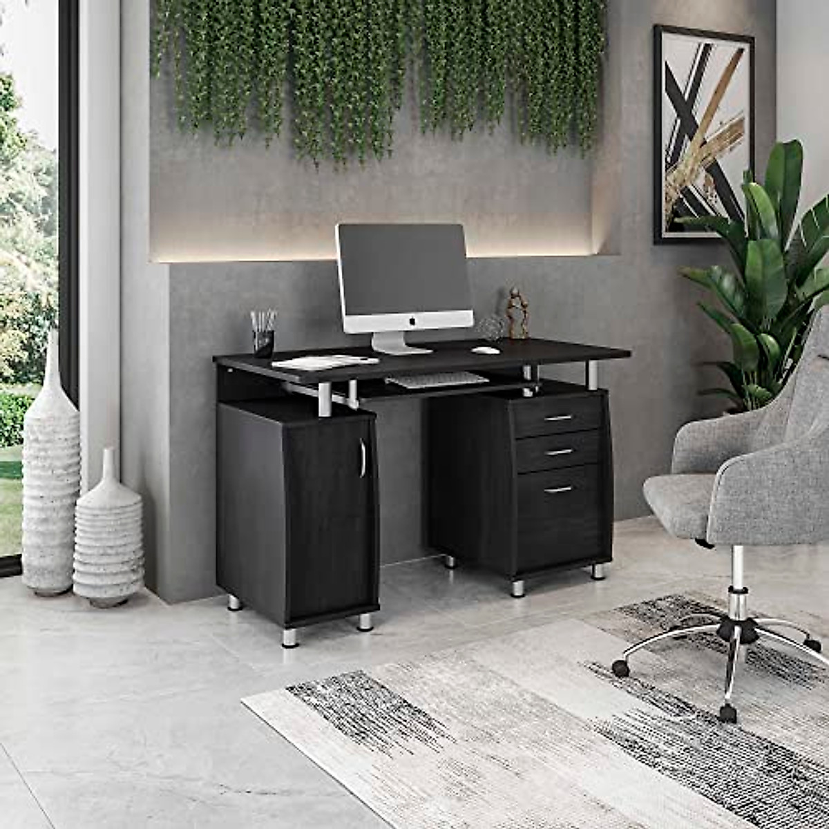 Techni Mobili 47.25" Ergonomic Computer Drawers & File Cabinet for Home Office Storage, Espresso Writing Desk, ONE Size