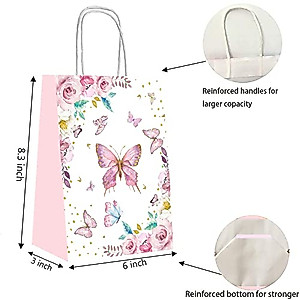 ANYMONYPF 16 Packs of Butterfly Paper Bag Theme Party Gift Bag Birthday Gift Bag Snack Candy Bag Childrens Party Supplies