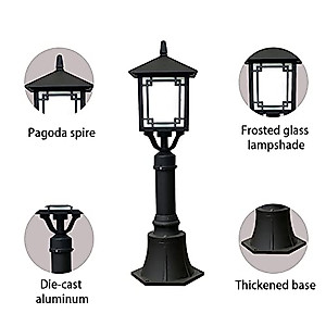 Outdoor Post Light Waterproof IP55 Pillar Lamp Black Column Lamp Chinese Street Light Aluminum Alloy Stigma Light Villa Garden Pathway Light, 22.5cm×73cm