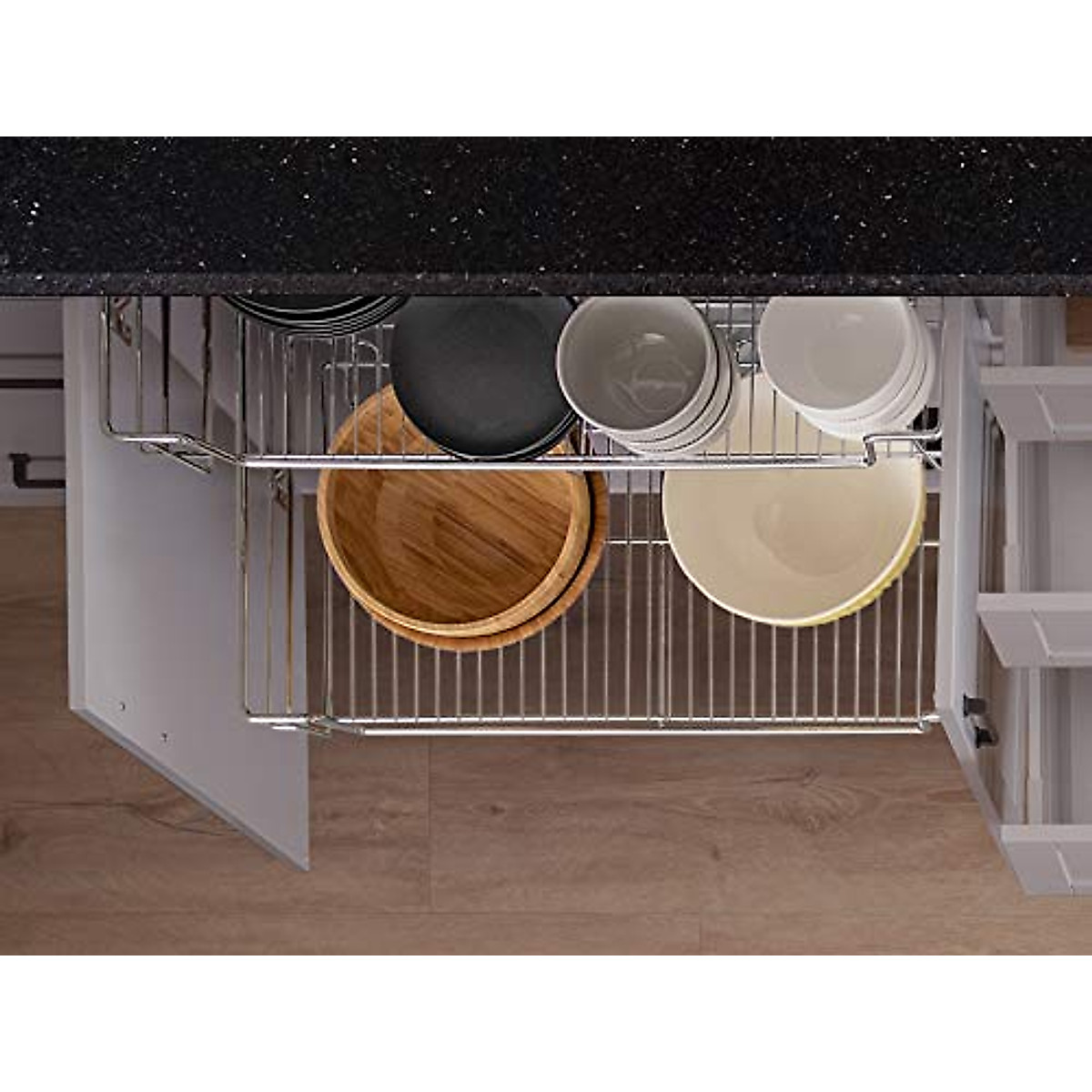 NewAge Products Home Cabinet 36 in. Pull-Out Basket, Kitchen Cabinet Pull Out Organizers, Heavy Duty Steel Under Cabinet Storage Sliding Drawer, Chrome Finish, 80613