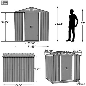 6x6 Ft Outdoor Storage Shed Garden Shen,Outdoor Shed Metal Shed with Lockable Doors,Large Garden Shed Bike Storage,Perfect to Store Tools,Bike,Lawn Mower