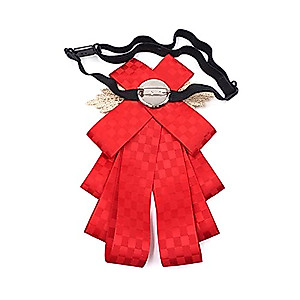rhinestone brooch Red Bow tie brooch for women men Retro Brooch pins carvat rhinestone broach ribbon fabric collar bow brooch necklace for suits (red)