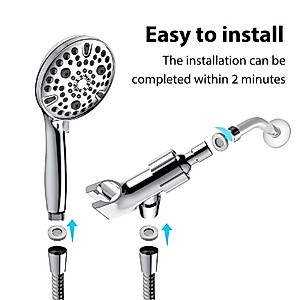 Shower Head with Handheld High Pressure - 59” Stainless Steel Hose Holder to Clean Tub Tile Pets - 10 Models Showerhead - All Chrome Finish
