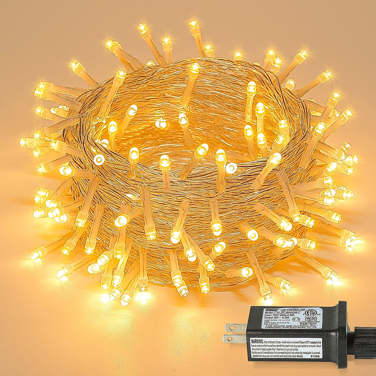 Fiee 39FT 100LED Warm White String Lights Indoor, 8 Modes Connectable Christmas Lights Outdoor Waterproof, 30V Plug in Christmas String Lights for Indoor Bedroom Christmas Garden Party Patio Decor