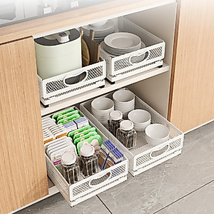 StorageWorks Pull Out Cabinet Organizer, Under Sink Organizers and Storage Rack, Slide Out Cabinet Drawers for Bathroom, Pantry, Kitchen, White