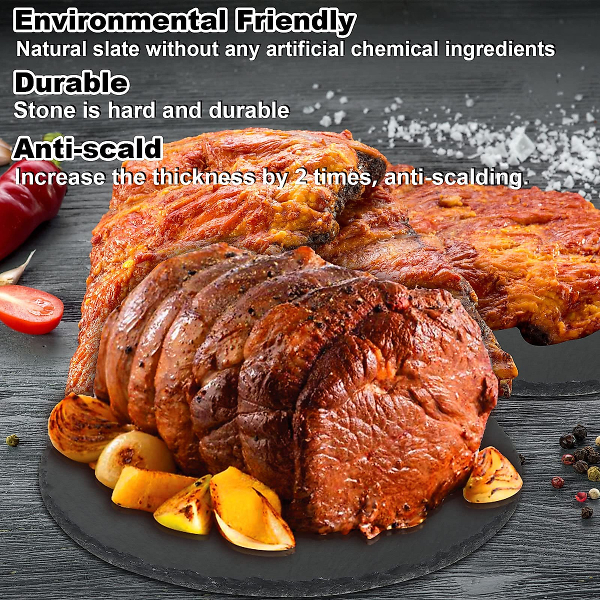 LANIAKEA 3PCS Slate Cheese Board 12 Inch Round Slate Board with Chalk, Slate Charcuterie Boards for Serving Cheese, Sushi, Appetizers, and More (Black)