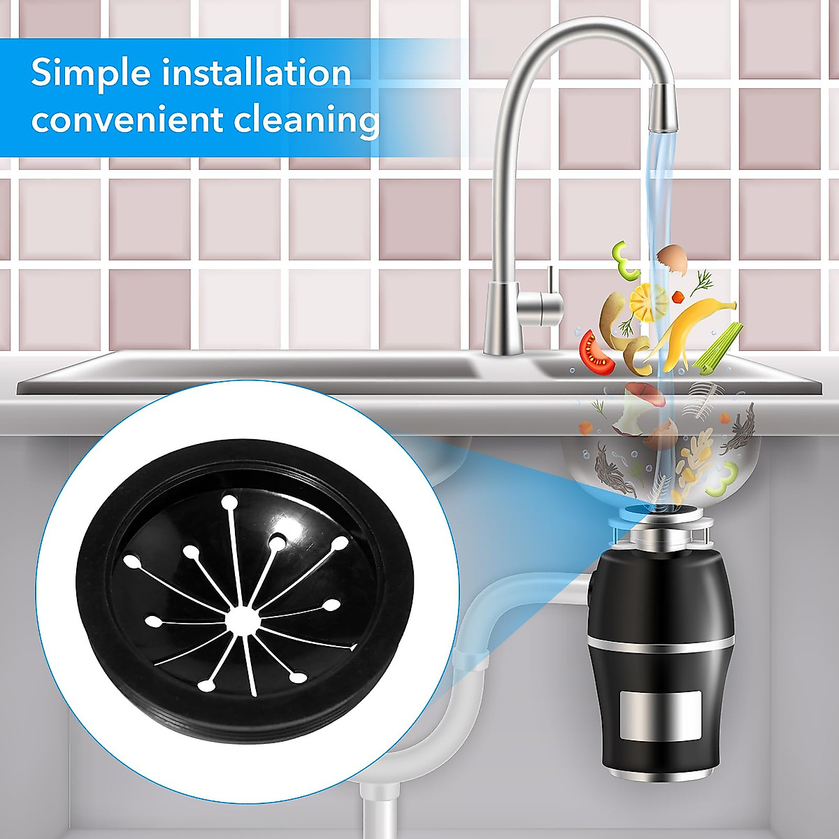 Kitchen Garbage Disposal Rubber Drain Insert,3pcs Garbage Disposal Cover,3 Inch Garbage Disposal Splash Guard,Disposal Splash Guard,Kitchen Sink Rubber Drain Guard