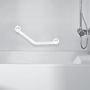 16 Inch Angled Grab Bar 2 Pack, ZUEXT Anti Slip White Shower Grab Bar Handles, Stainless Steel Knurled Bathroom Balance Bar, Safety Hand Rail Support,Handicap Elderly Injury Senior Assist Bath Handle