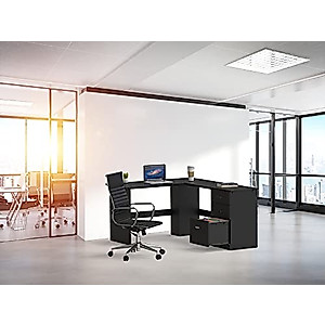 SHW L-Shaped Home Office Wood Corner Desk with 3 Drawers