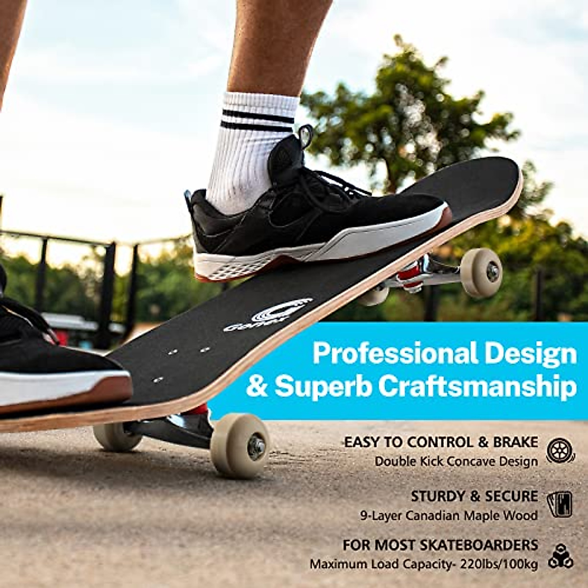 Gonex Standard Skateboard for Kids Teens Beginners, 31 x 8 Inch Double Kick Concave Complete Skate Board for Boys Girls Adults with 9 Layer Maple Deck, Diamond