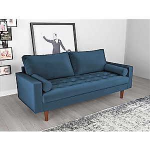 Container Furniture Direct S5456 Mid Century Modern Velvet Upholstered Tufted Living Room Sofa, 69.68", Prussian Blue