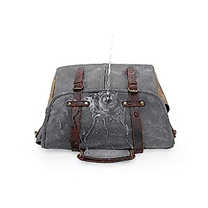 Messenger Bag for Men, 15.6 Inch Waterproof Vintage Genuine Leather Laptop Briefcase Waxed Canvas Large Computer Satchel bag Travel Leather Shoulder Work Bag with Key Bag (Dark grey)