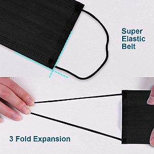 Biwisy 50pcs 3-Ply Disposable Face Mask Breathable Black Masks of 50 PCS Black