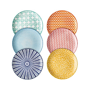 Selamica 10 inch Porcelain Dinner Plates, Large Size Serving Plate for Salad, Pancakes, Steak, Set of 6, Assorted Colors