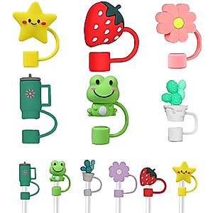Astra Shop 6-Pack Easter Straw Cover Caps for Stanley Cup - Silicone Toppers for 30&40 Oz Tumbler, Dust-Proof Reusable Tips Lids - Includes Strawberry, Star, and Smiling Face Shapes