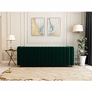 STORFENBOR 82" Velvet Sofa, Modern Living Room Couch with Soft Cushion & Firm Lges, 3 People 750LBs Bearing Capacity Sofa for Bedroom Apartment Office (Green)