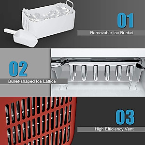 Ice Maker Countertop, Automatic Electric Ice Maker Machine w/Self-Cleaning Function, Portable Ice Machine with Ice Scoop and Basket (Red)