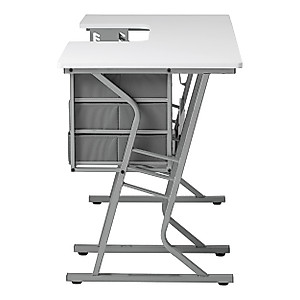 Sew Ready Eclipse Hobby and Sewing Machine Table - White Sewing Table with Gray Storage Drawers + Large Lower Shelf - Can Also Be Used as Computer Desk