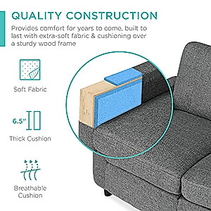 Best Choice Products Linen Sectional Sofa for Home, Apartment, Dorm, Bonus Room, Compact Spaces w/Chaise Lounge, 3-Seat, L-Shape Design, Reversible Ottoman Bench, 680lb Capacity - Gray