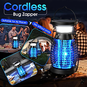 Sayneep Solar Bug Zapper Outdoor, 4200V Effective Mosquito Zapper, Rechargeable Cordless Bug Zapper Outdoor with 4000mAh Battery, Portable Electric Fly Zapper for Patio, Porch, Garden, Kitchen, Black