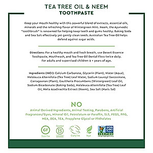 Desert Essence Tea Tree Oil & Neem Toothpaste - 6.25 Oz - Pack of 6 - Refreshing Rich Taste - Baking Soda & Essential Oil of Wintergreen - Antiseptic - Natural Ingredients - Fluoride & Gluten Free
