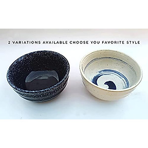 8 Pieces Japanese Fuji Blue Style. 4 Ceramic Miso & Rice Bowls Set Plus 4 Small Soy Sauce bowl Plates Included. 8 oz. Japan, Korean & Chinese. Portion Control Ramen Soup Capable. (Dark Blue, 4.1in x4)