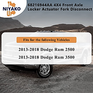 Niyako 4x4 Front Axle Actuator Fork Disconnect Assembly Replacement# 68216944AA 68216944AB Fit 2013-2018 Ram 2500 3500 4WD