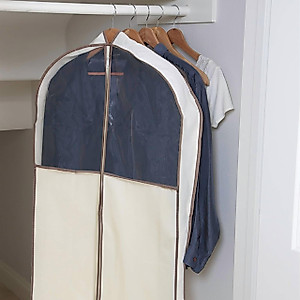 Smart Design Gusseted Garment Bag Hanger - (24 x 42 Inch) - Clothing Storage Cover - Includes Zipper Closure & Travel Loop - Suits, Dresses Travel Closet Organization - [Beige]