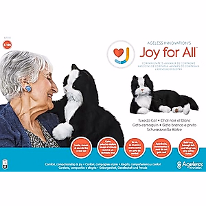 JOY FOR ALL Companion Pet for Seniors - Lifelike Animatronic Cat - Realistic Soft-Touch Fur & Purring - Therapy Stuffed Animal - Toy for Alzheimer's & Dementia - Tuxedo