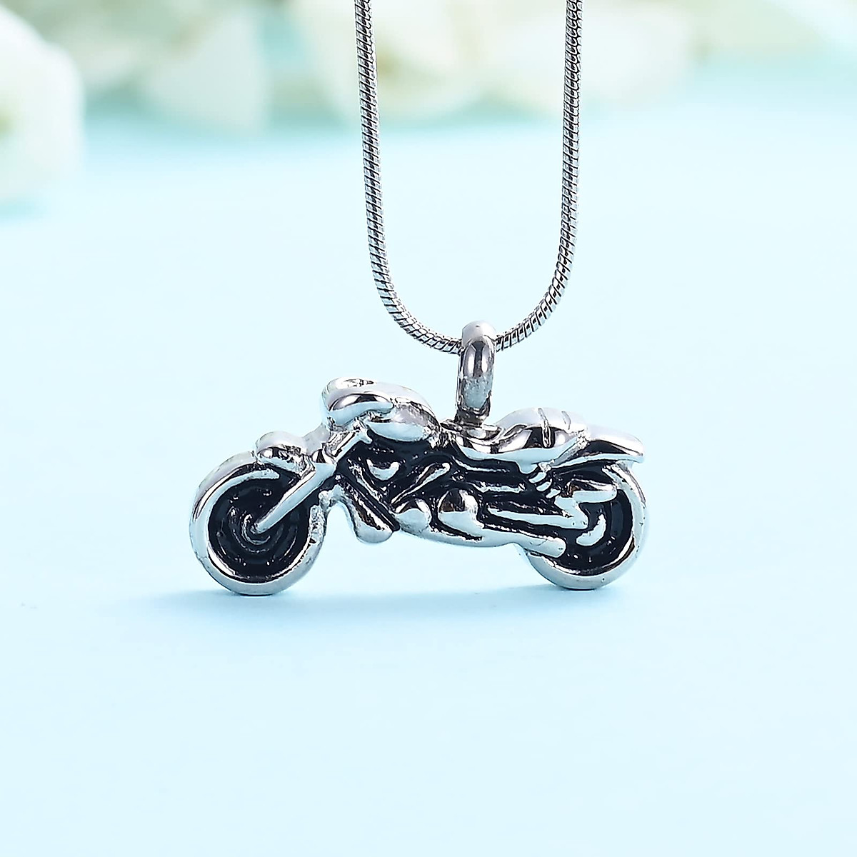 shajwo Motorcycle Cremation Urn Necklace for Ashes Pendant Jewelry for Women Men Loved One Keepsake Memorial Jewelry,Silver