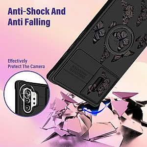 Funermei (2in1 for Samsung Galaxy Note 10 Plus Phone Case for Women Butterfly Cute Girls Cover Girly Pretty Black Butterfly Design with Camera Cover and Ring Stand Funda for Galaxy Note 10 Plus Case