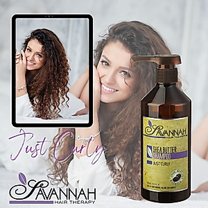 Savannah Hair Therapy Bundle - Just Curly Shampoo (16.9 oz) + Conditioner (16.9 oz) Shea Butter, Cotton and Silk Protein and Vitamin B6 - For Dry, Curly and Damaged Hair