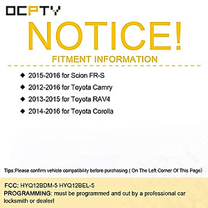 OCPTY 1X Key Fob Shell Case Replacement for 2012-2016 for Scion FR-S Toyota Camry Toyota RAV4 Toyota Corolla HYQ12BDM HYQ12BEL