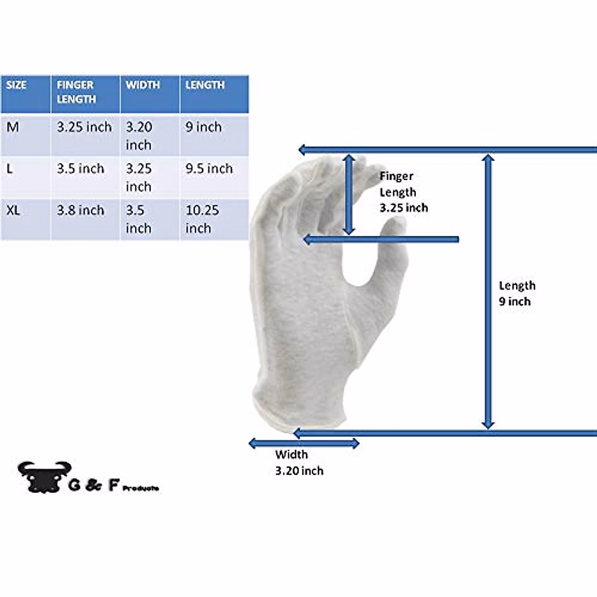 G & F Products 100% White Cotton Marching Band Parade Glove Formal Dress Gloves Service Gloves Inspection Gloves, Sold by Pair, Size Large 1 Pair