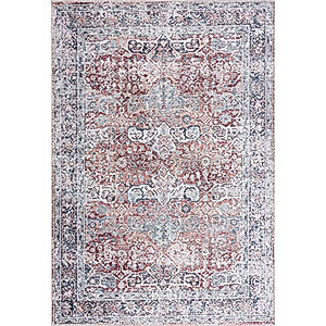 Bloom Rugs Caria Washable Non-Slip 4x6 Rug - Brick/Dark Blue Area Rug for Living Room, Bedroom, Dining Room and Kitchen - Exact Size: 4' x 6'