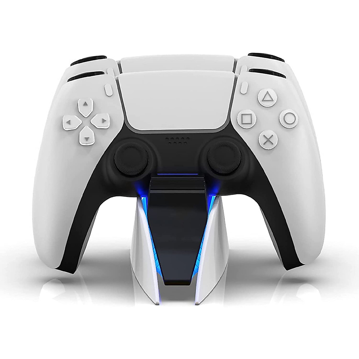 PS5 Controller Charging Station with Blue Light Bar, Fast Charging Type-C for Playstation 5 DualSense Controllers Charging (White)