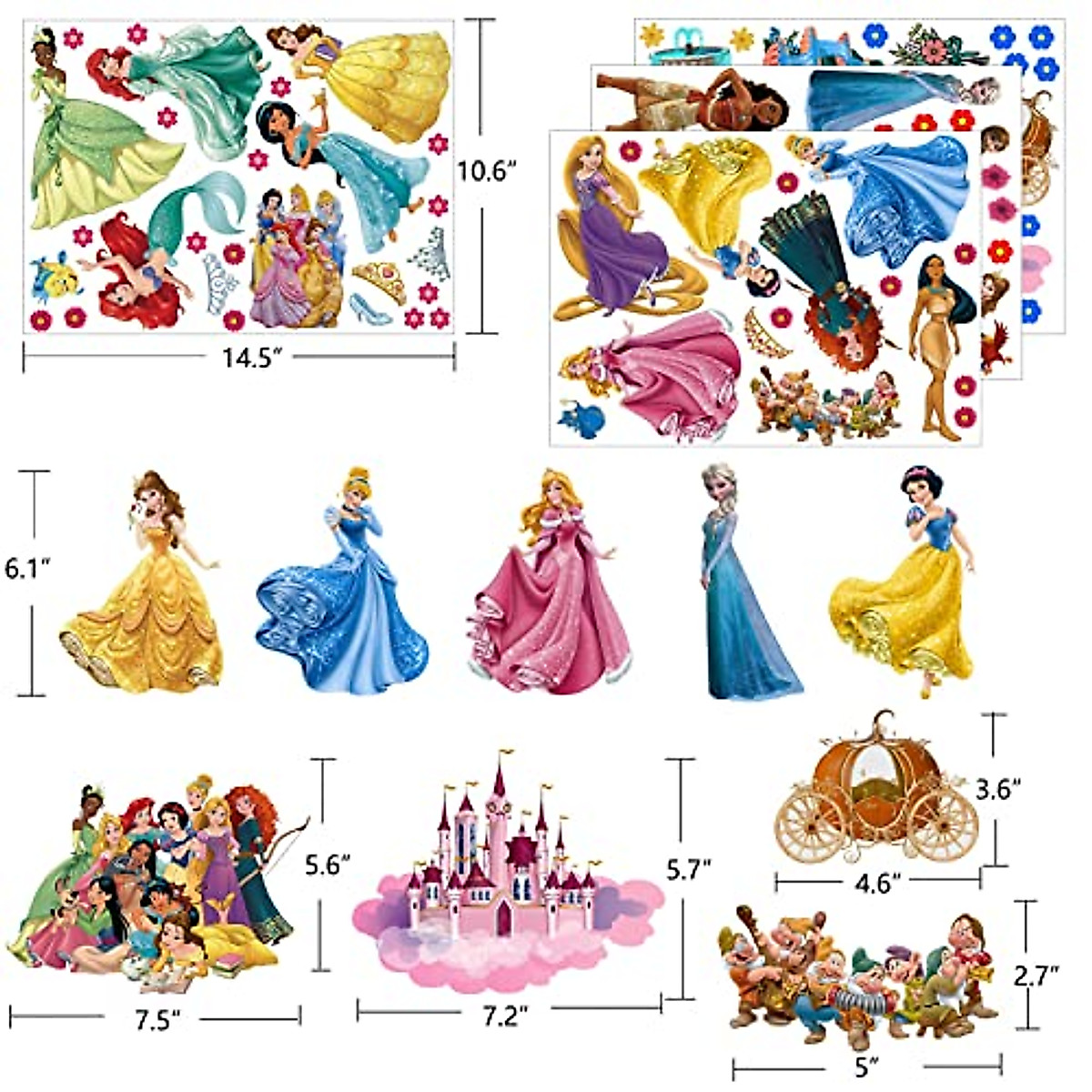 KEOJUE Princess Wall Decals Stickers, Peel and Stick Wall Decals for Girls Room Removable Wall Art Decor for Baby Nursery Girls Bedroom