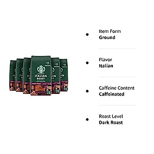 Starbucks Ground Coffee—Dark Roast Coffee—Italian Roast—100% Arabica—6 bags (12 oz each)