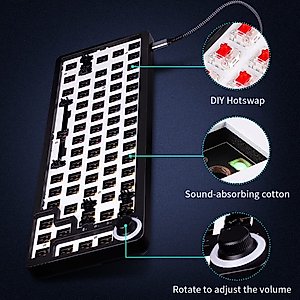GK68 RGB Hot-Swappable Programmable Junction Box Can Be Replaced with Switch DIY Mechanical Keyboard Kit, Support AKKO, Cherry MX, Gateron, Kailh Mechanical Switch (Black)