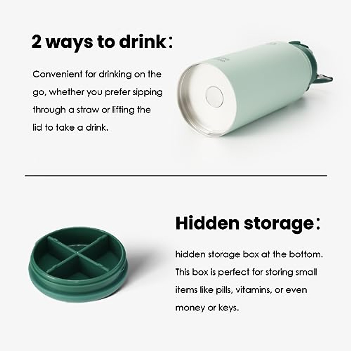 BOTTLE BOTTLE 32oz Insulated Water Bottle Stainless Steel Sport Water Bottle with Straw Dual-use Lid Design for Gym with Pill Box (green)