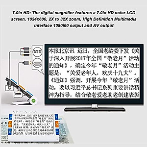 Portable Video Magnifier, 7.0in Handheld Autofocus Dual Lens Digital Magnifier,2X to 32X Magnification 26 Color Modes Reading Aids,Electronic Video Magnifier for Reading Books(White)
