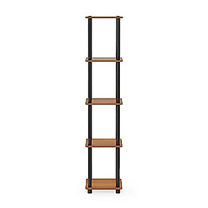 FURINNO Turn-N-Tube 5-Tier Corner Square Rack Display Shelf, Round, Light Cherry/Black