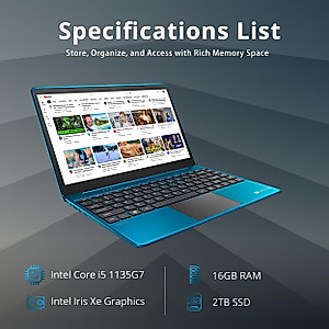 Gateway Ultra Slim Laptop, 14.1" IPS FHD Display, Intel i5-1135G7, 16GB RAM, 2TB SSD, Intel Iris Xe Graphics, 1.0 MP Camera, Fingerprint Scanner, Bluetooth, Blue, Win 10, 32GB Hotface USB Card