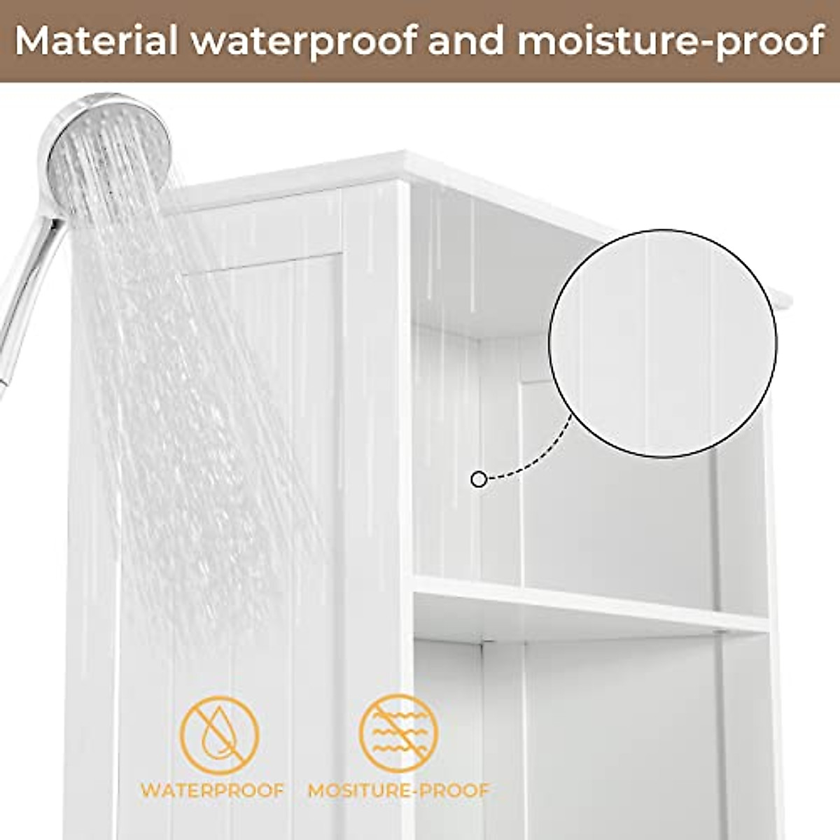 ADORNEVE 64" Bathroom Storage Cabinet, Linen Cabinet with 2 Doors, Tall Storage Cabinet with 2 Open Compartments & Adjustable Shelves for Bathroom, Living Room, Office, White