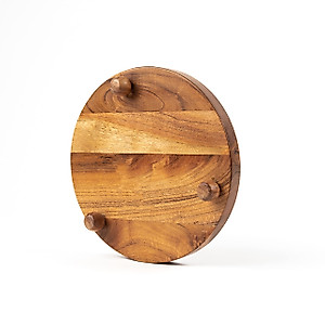 Round Acacia Wood Pedestal Board, Wooden Decorative Display Tray with Feet (16")