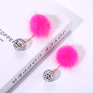 Hot Pink Earrings Disco Ball Earring for Women Pom Pom Dangle Earrings Reflective Mirrorball Earrings 70s 80s Disco Dance Party Costume Accessories Cowgirl Country Concert Outfits Halloween New Year