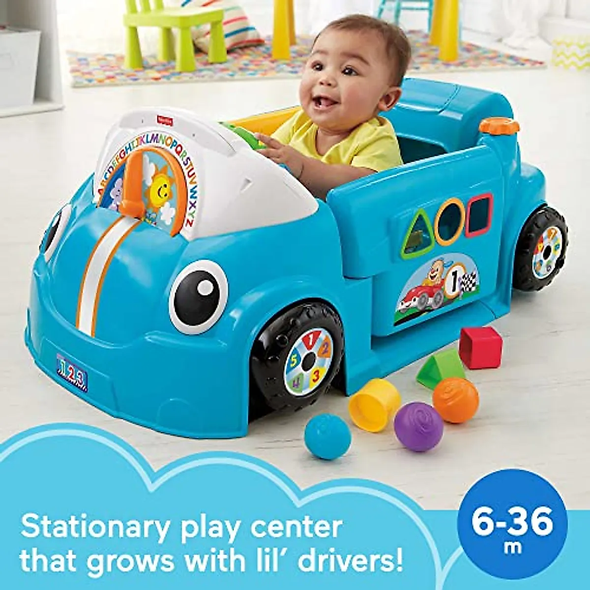 Fisher-Price Laugh & Learn Baby Activity Center, Crawl Around Car, Interactive Playset with Smart Stages for Infants & Toddlers, Blue (Amazon Exclusive)