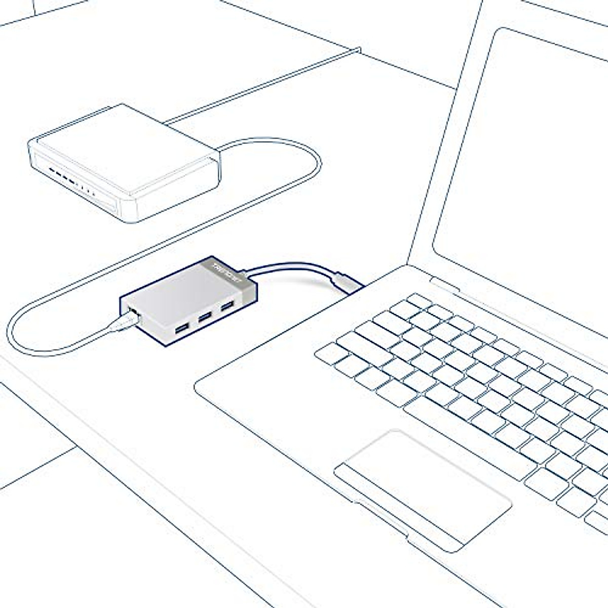 TRENDnet 3-Port USB 3.0 Hub, TU3-ETGH3, Compact USB to Ethernet Adapter, 3 x USB 3.0 Ports, 1 x RJ-45 Gigabit Ethernet Port, Supports XP, Vista, Windows, Mac OS 10.6-10.9, Nintendo Switch, White